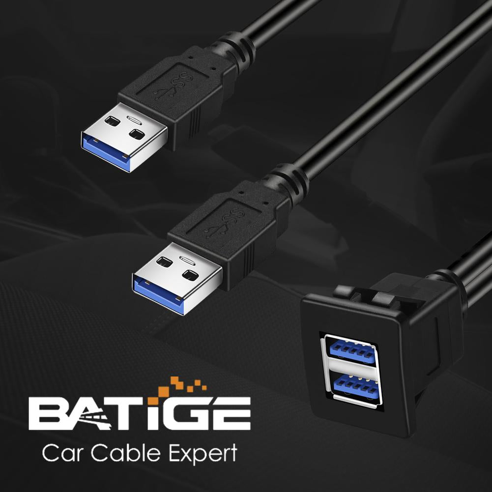 BATIGE Dual Ports Square USB 3.0 Car Mount Flush Cable 6ft | CAR MOUNT ...