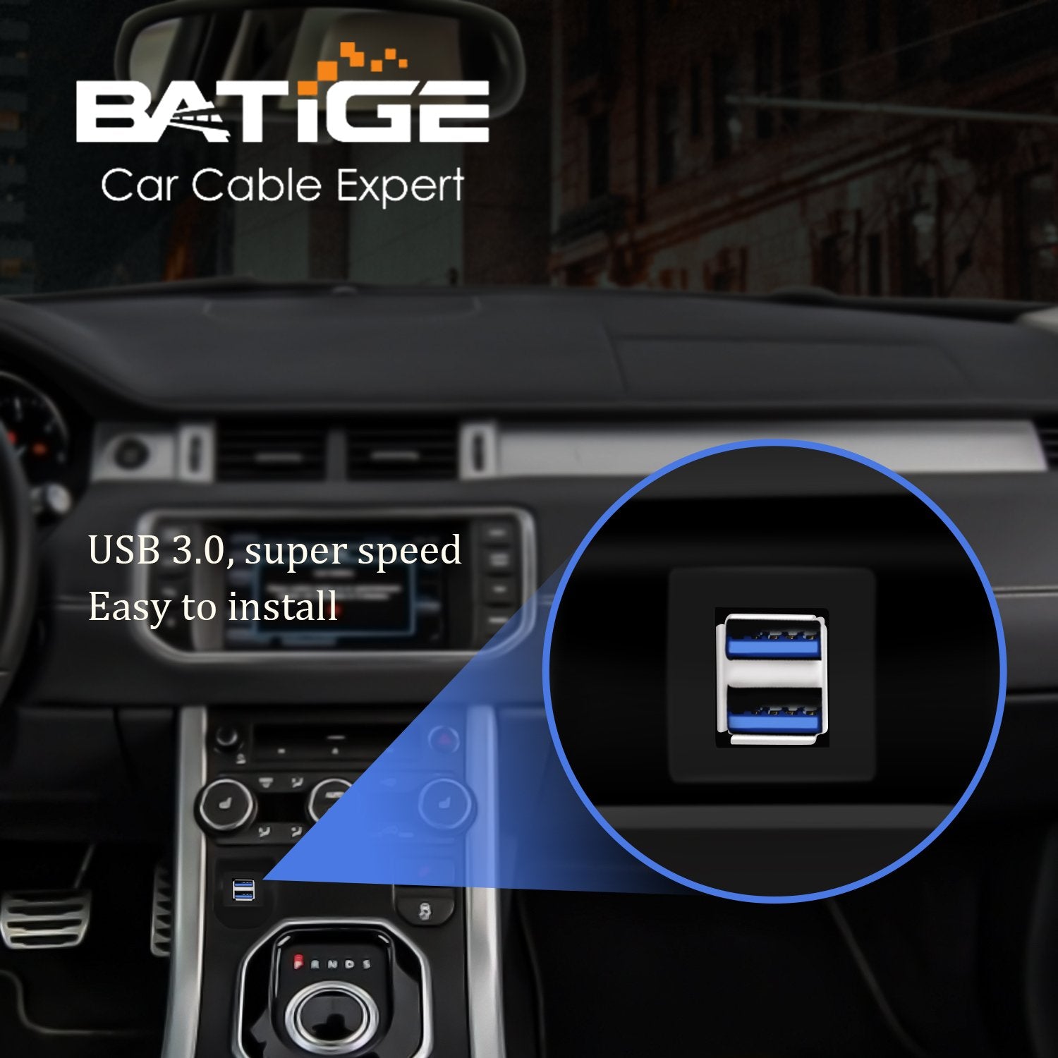 BATIGE Dual Ports Square USB 3.0 Car Mount Flush Cable 6ft | CAR MOUNT ...