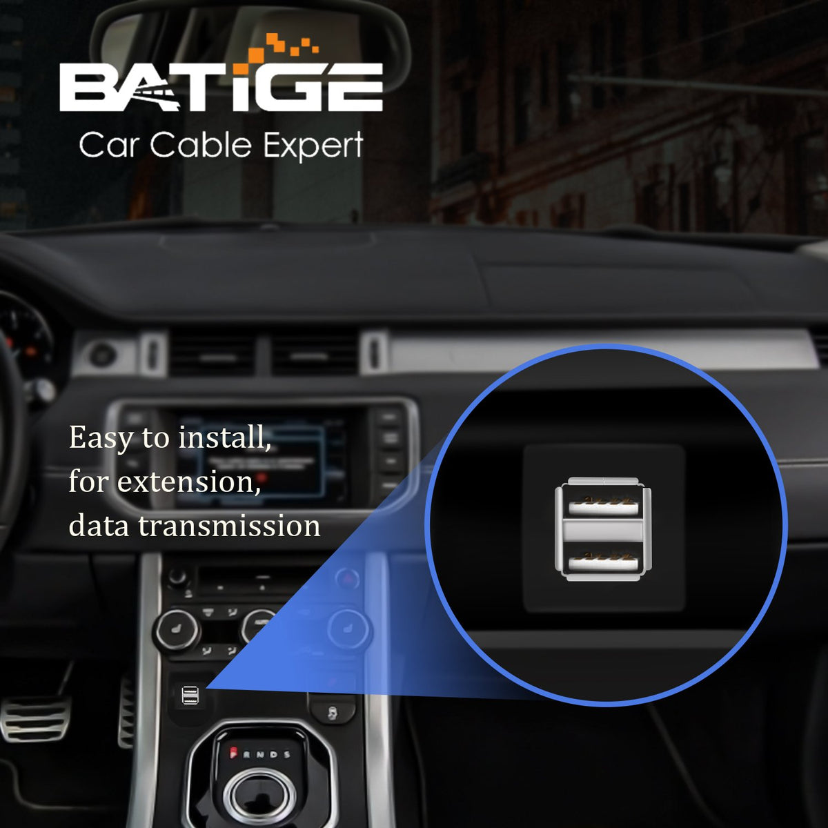 BATIGE Dual Ports Square USB As Hub Car Mount Flush Cable 3ft | CAR ...