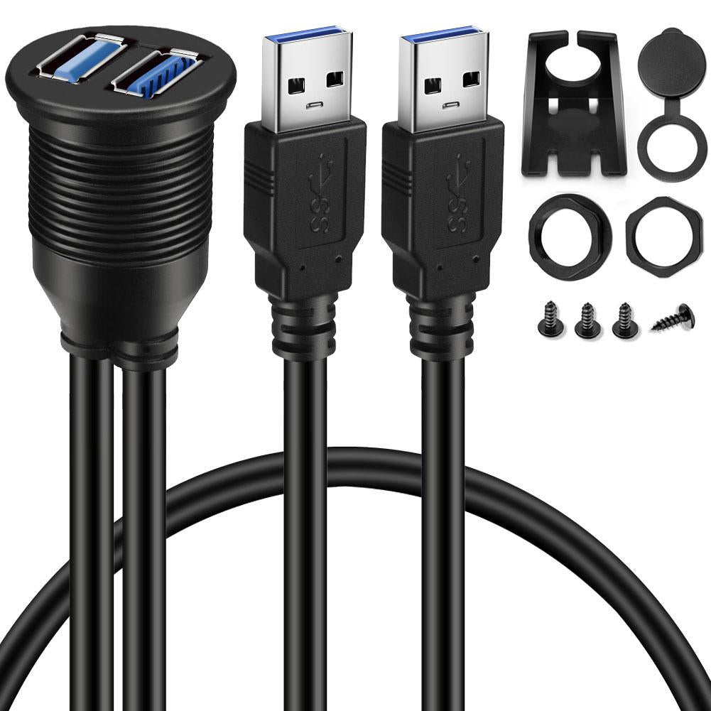 BATIGE 2 Ports Dual USB 3.0 Car Mount Flush Cable 3ft | CAR MOUNT USB ...