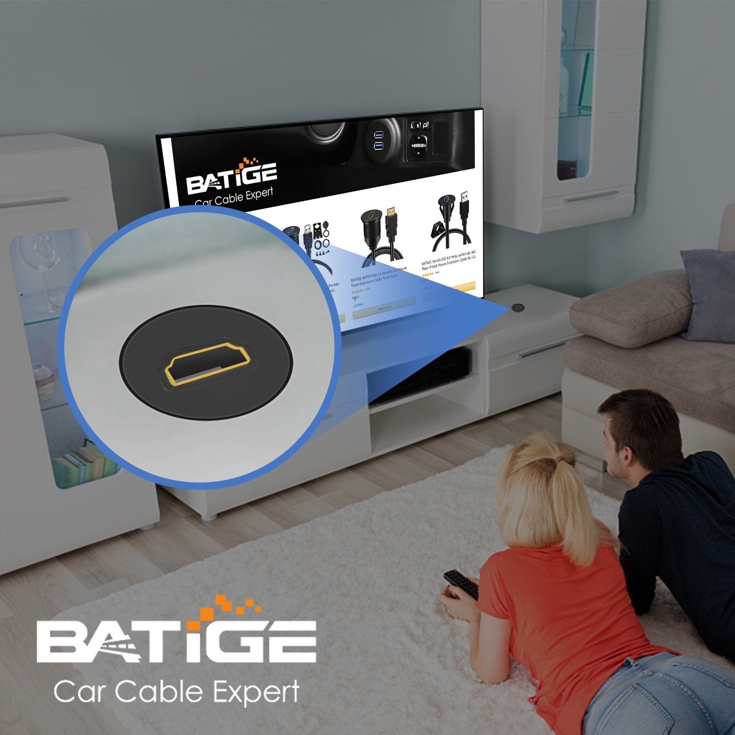 BATIGE HDMI Male to Female Car Mount Flush Cable 6ft | CAR MOUNT USB ...