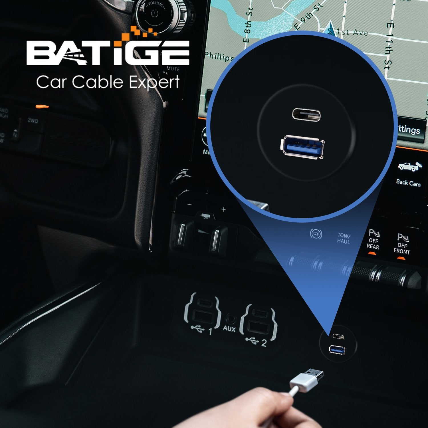 BATIGE Type C 3.1 and USB 3.0 Car Mount Flush Cable 3ft | CAR MOUNT USB ...