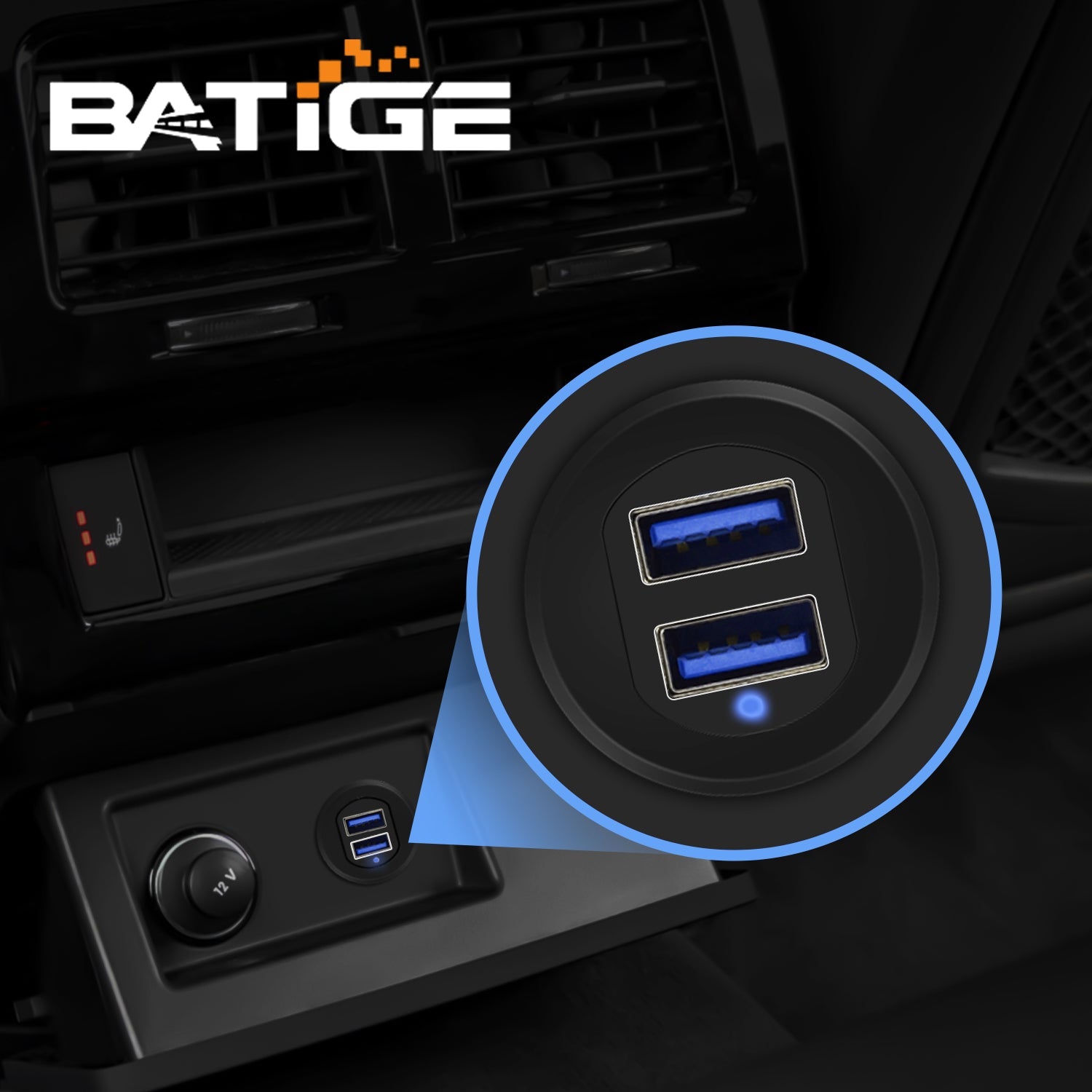 BATIGE Alloy With LED Dual Port USB 3.0 Car Dashboard Flush Mount Cable ...