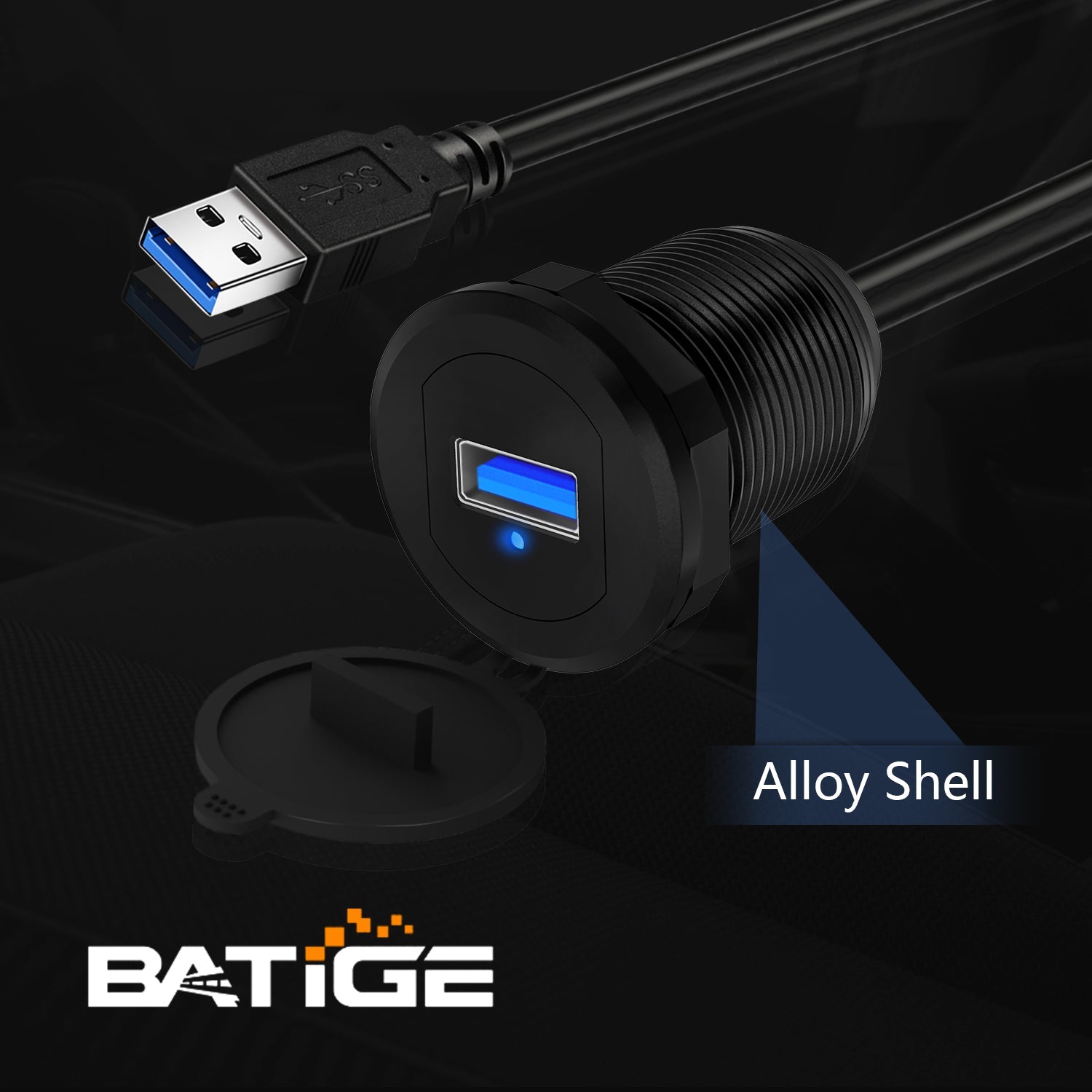 BATIGE Alloy With LED Single Port USB 3.0 Car Mount Flush Cable 1M ...