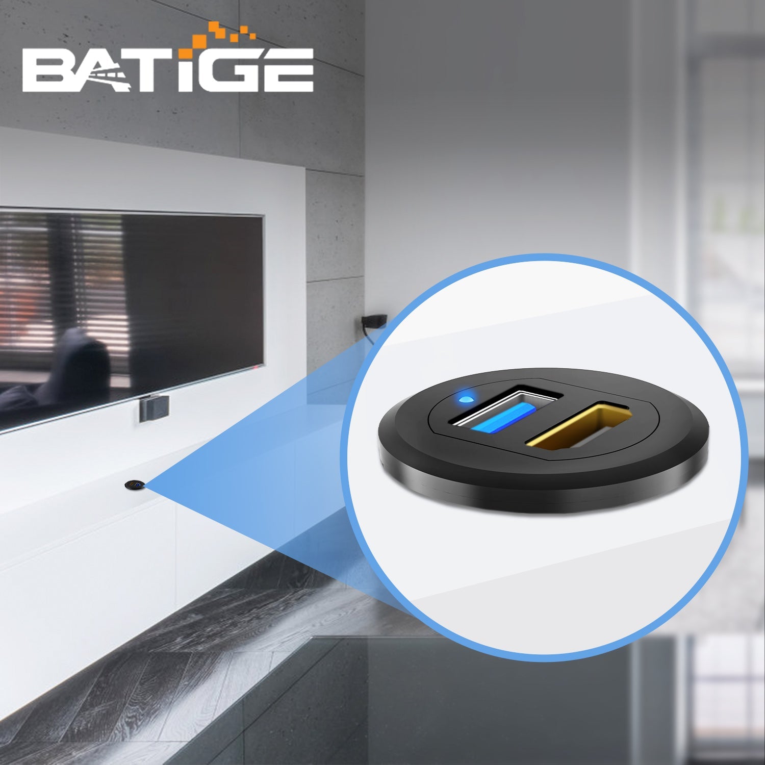 BATIGE USB 3.0 and HDMI Alloy Shell With LED Car Mount Flush Cable 1M ...