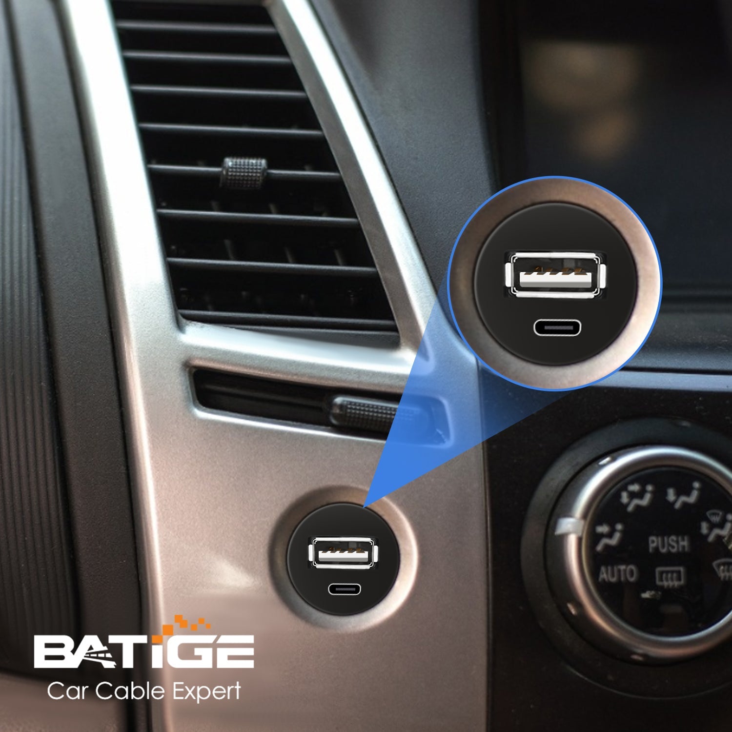BATIGE USB 2.0 to Type C 2.0 Car Mount Flush Cable 1M | CAR MOUNT USB ...