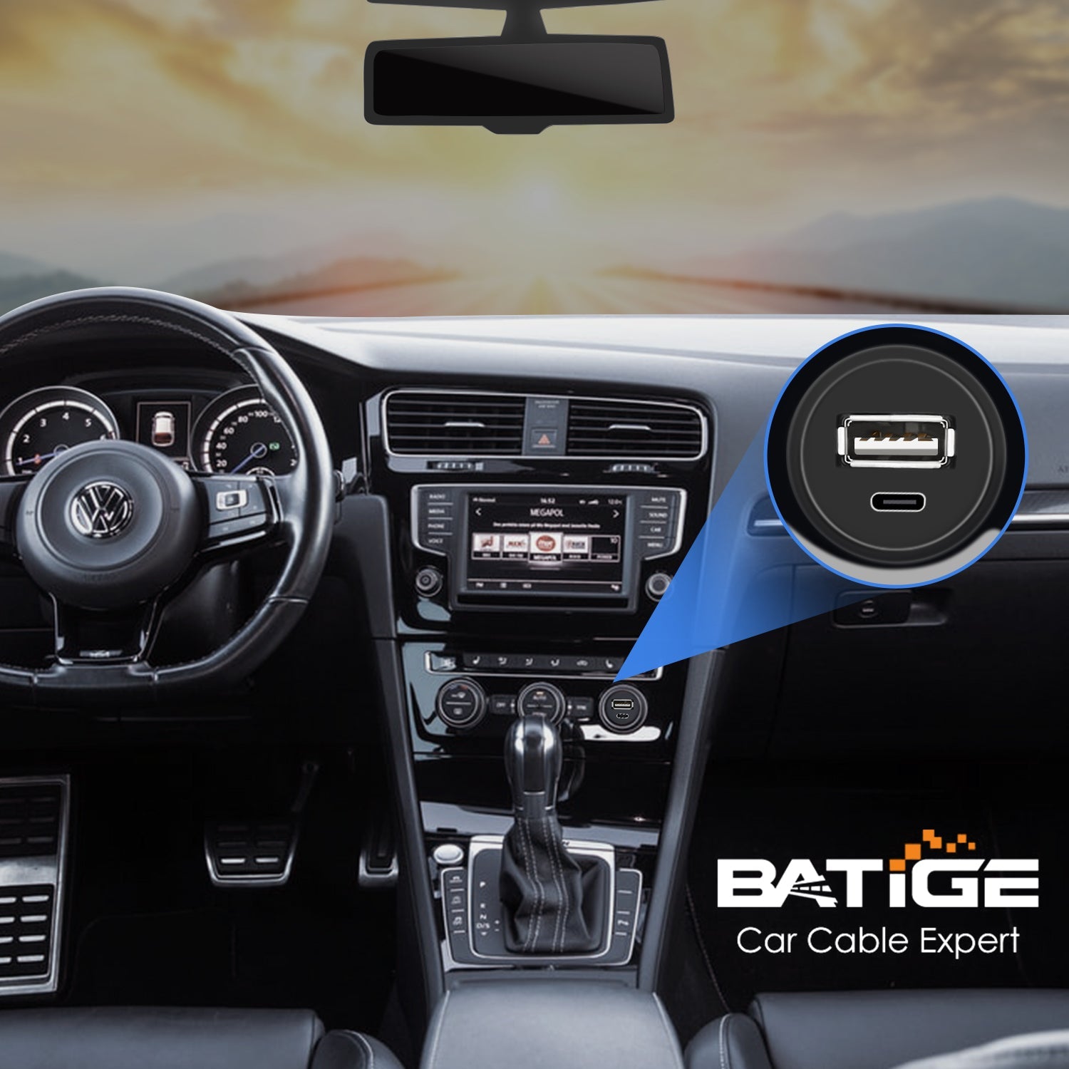 BATIGE USB 2.0 to Type C 2.0 Car Mount Flush Cable 1M | CAR MOUNT USB ...