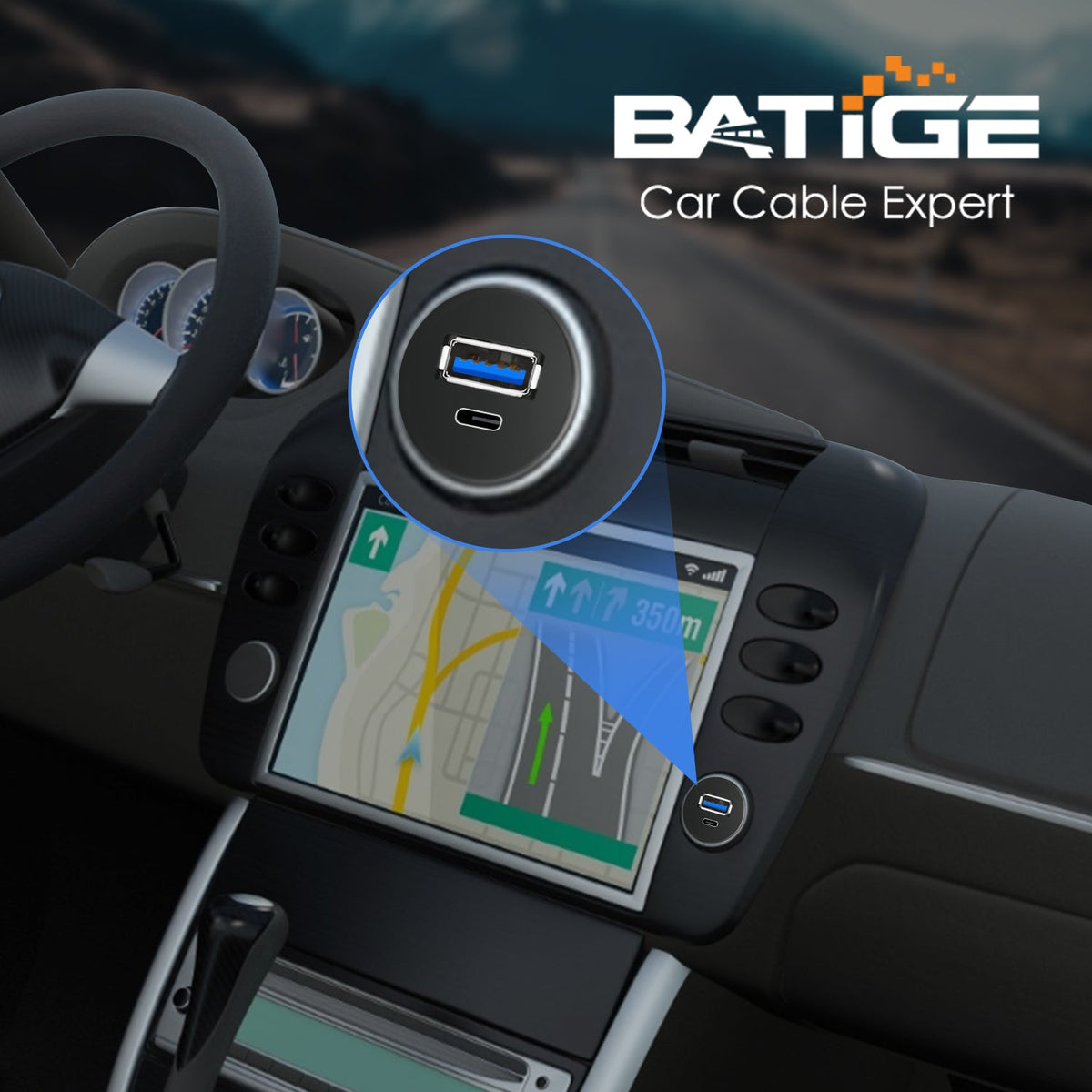 BATIGE USB 3.0 to Type C 3.0 Car Mount Flush Cable 1M | CAR MOUNT USB ...